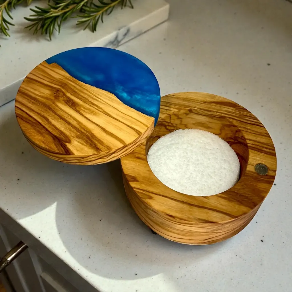 Olive Wood & Resin Salt Cellar from Naturally Med | Zakar Decor